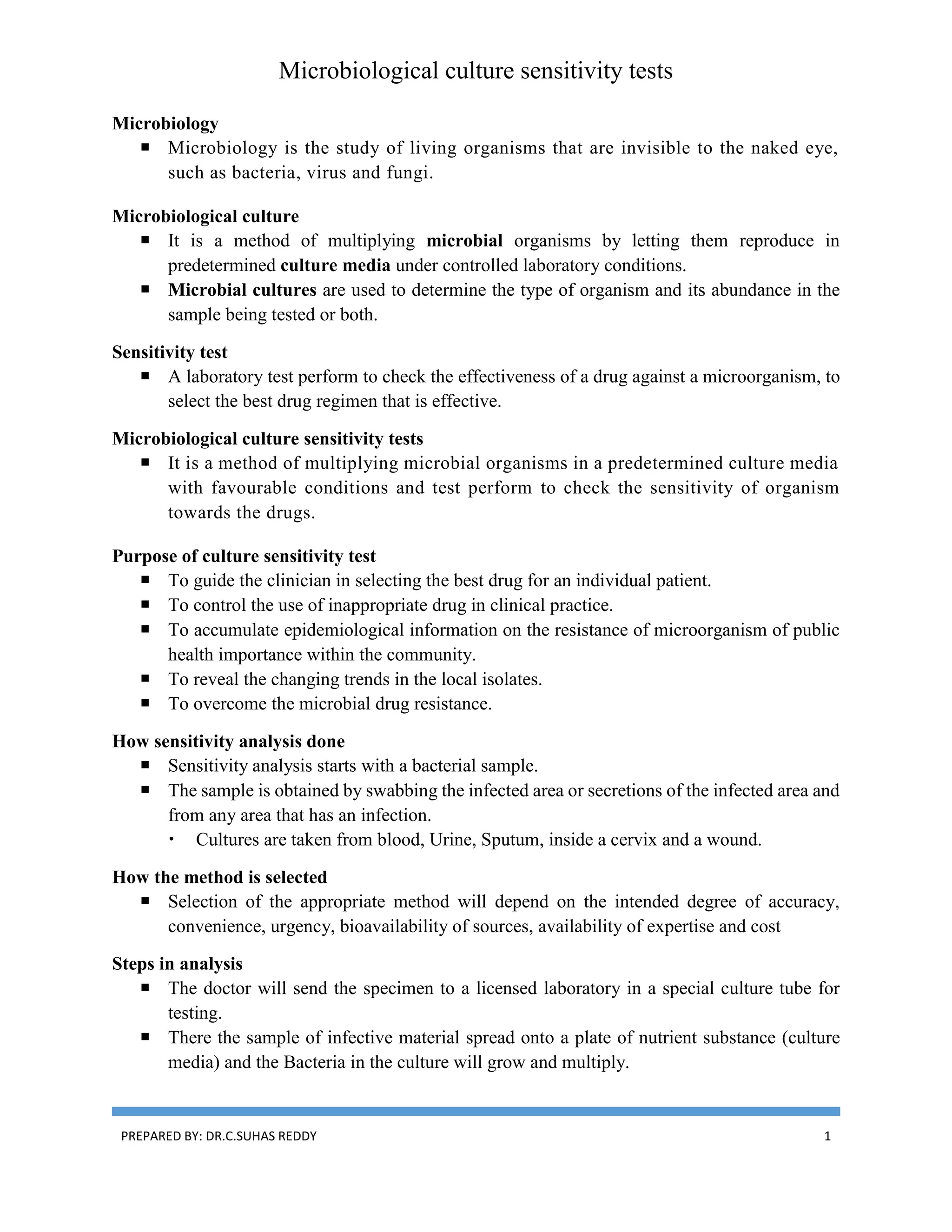 Microbiological culture sensitivity test | PDF