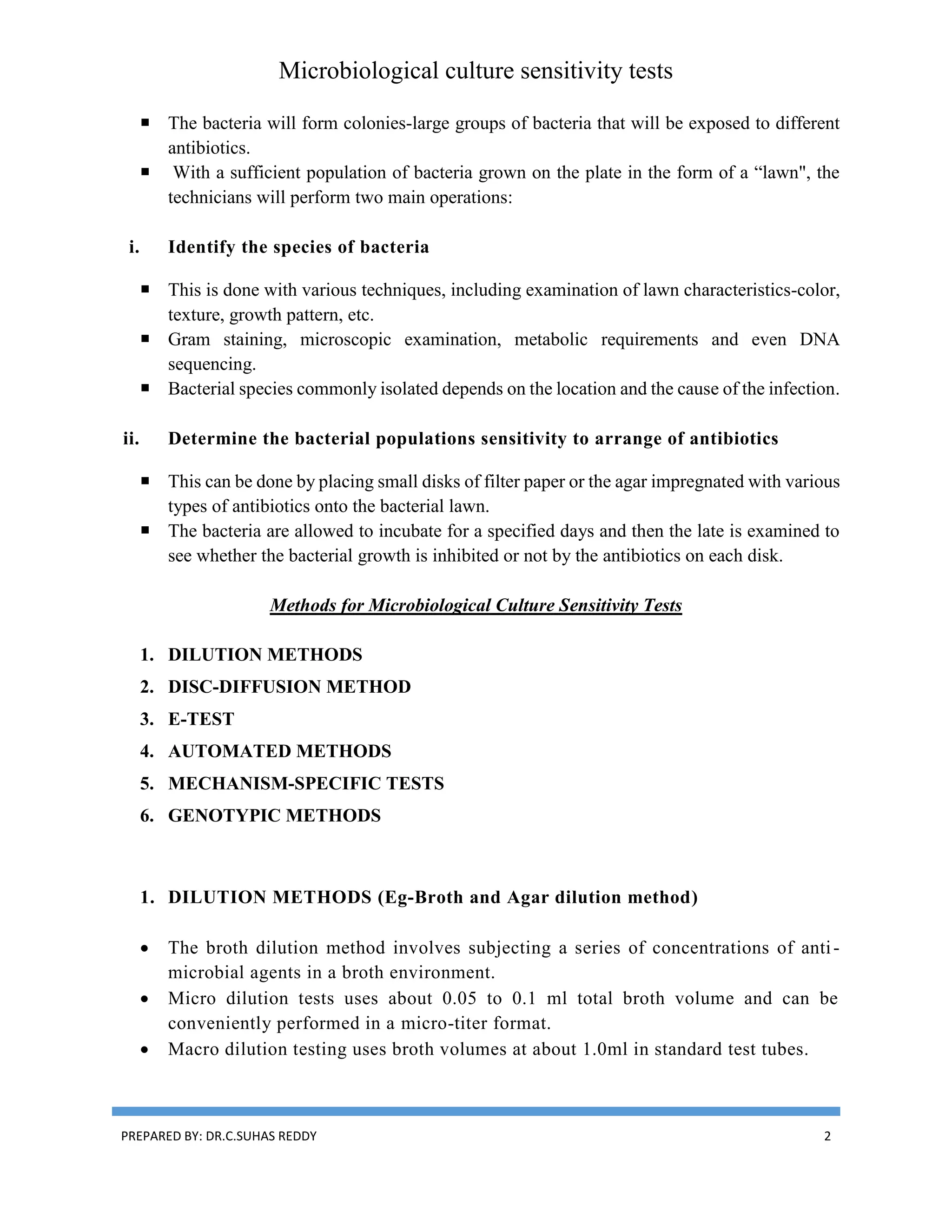 Microbiological culture sensitivity test | PDF