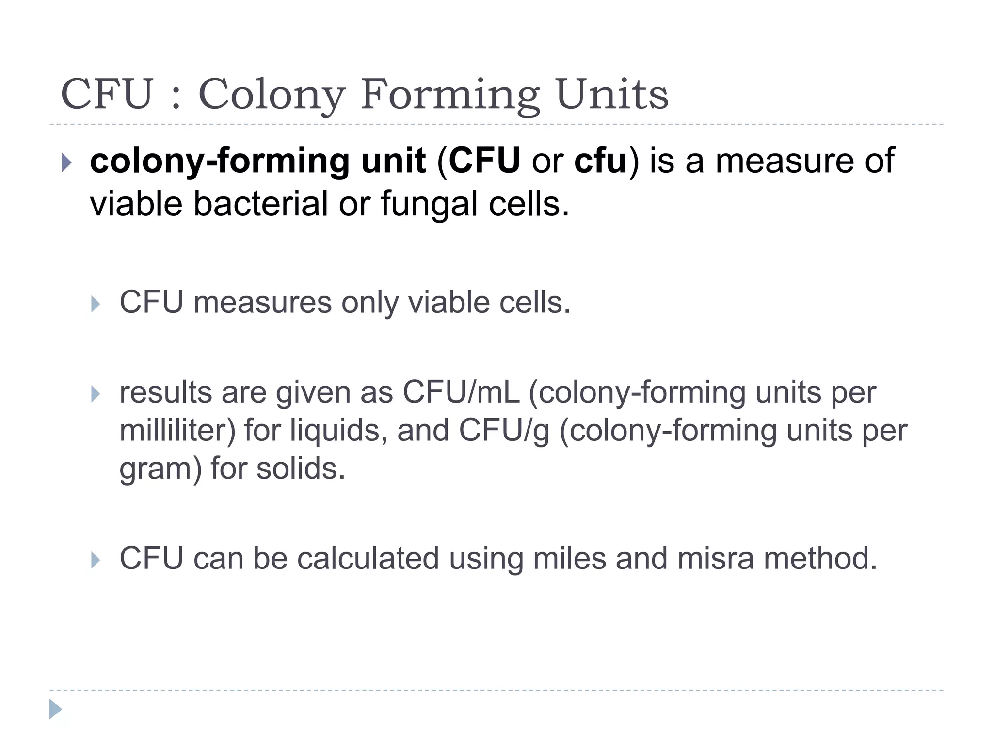 Microbiological terms : MIC, MBC, CFU, PFU, MF | PPTX