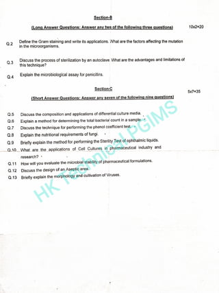 Microbiology question paper himanshu | PDF