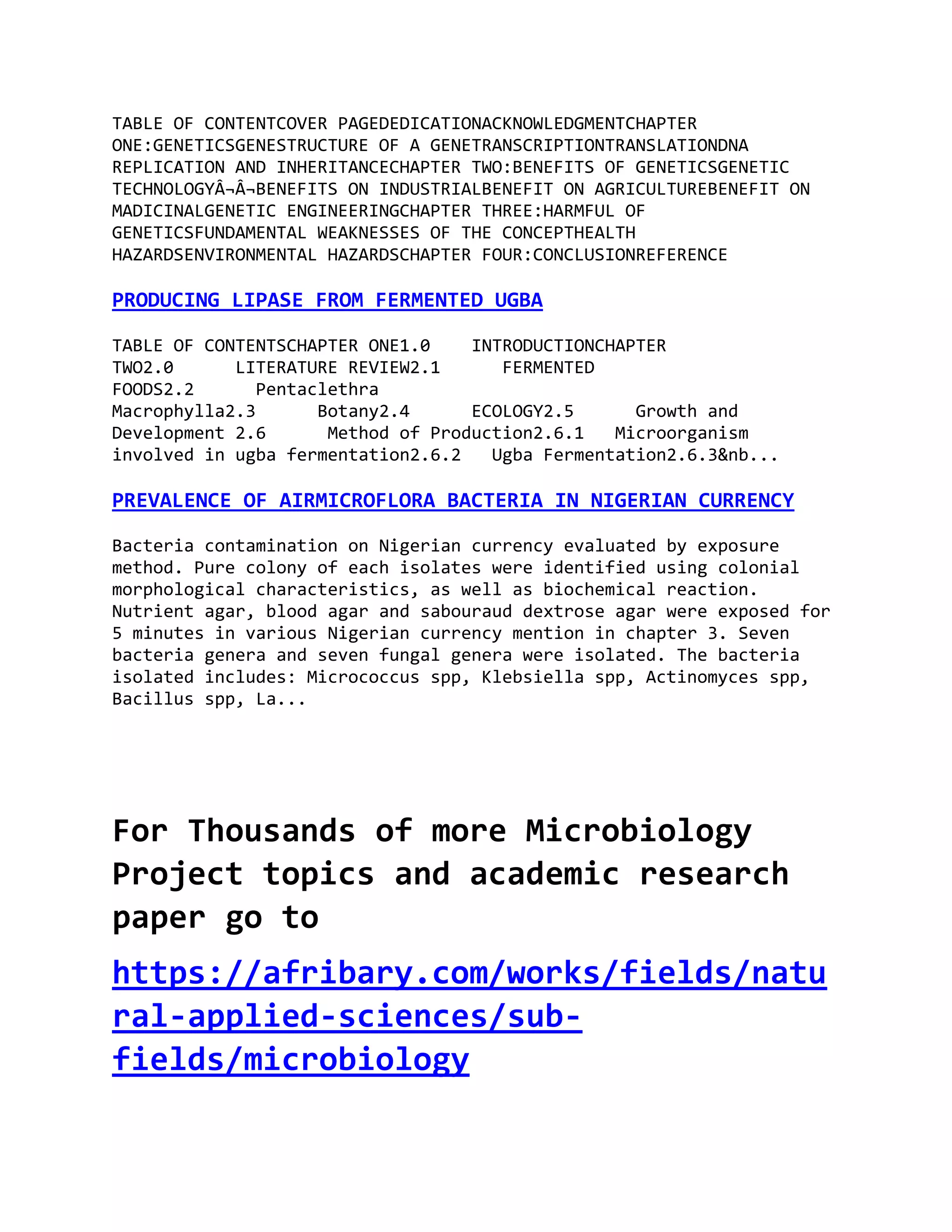 Microbiology academic papers and microbiology project topics | PDF ...