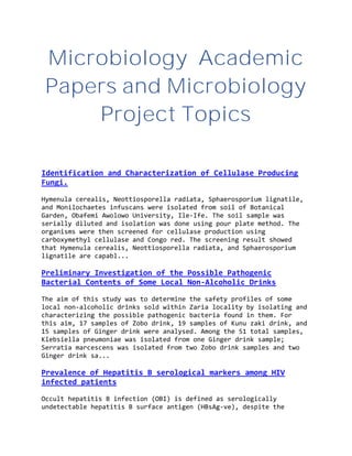 Microbiology academic papers and microbiology project topics | PDF
