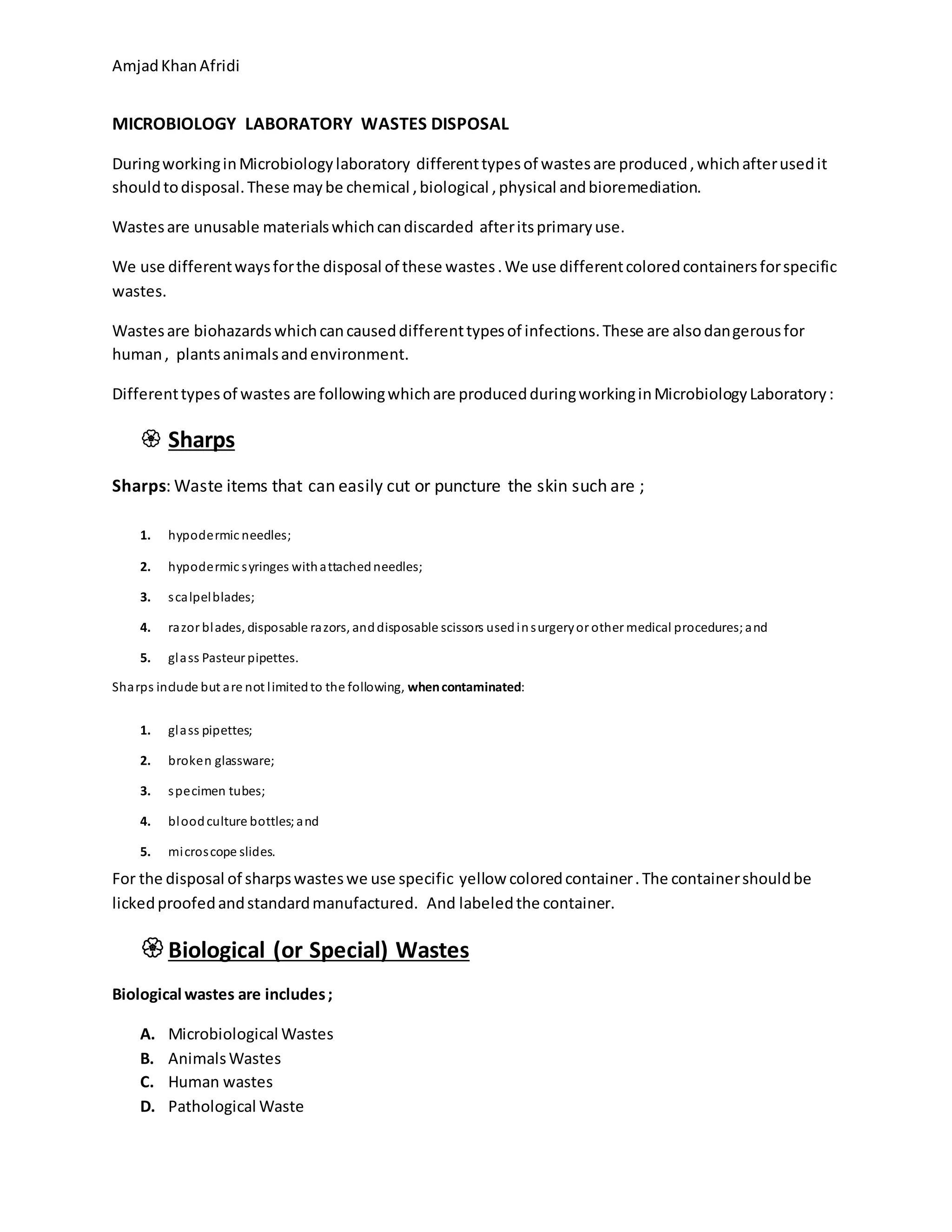 Microbiology laboratory wastes disposal | DOCX