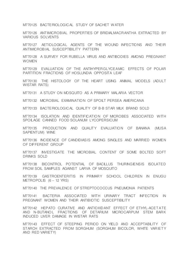 Microbiology project topics and materials | DOCX
