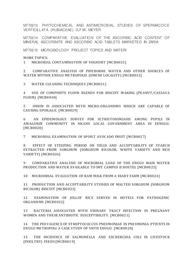 Microbiology project topics and materials | DOCX