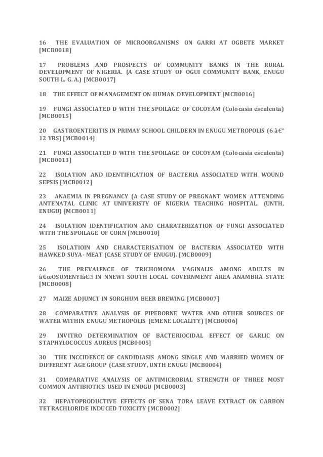 Microbiology project topics and materials | DOCX