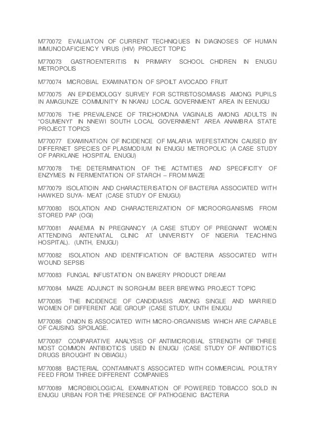 Microbiology project topics and materials | DOCX