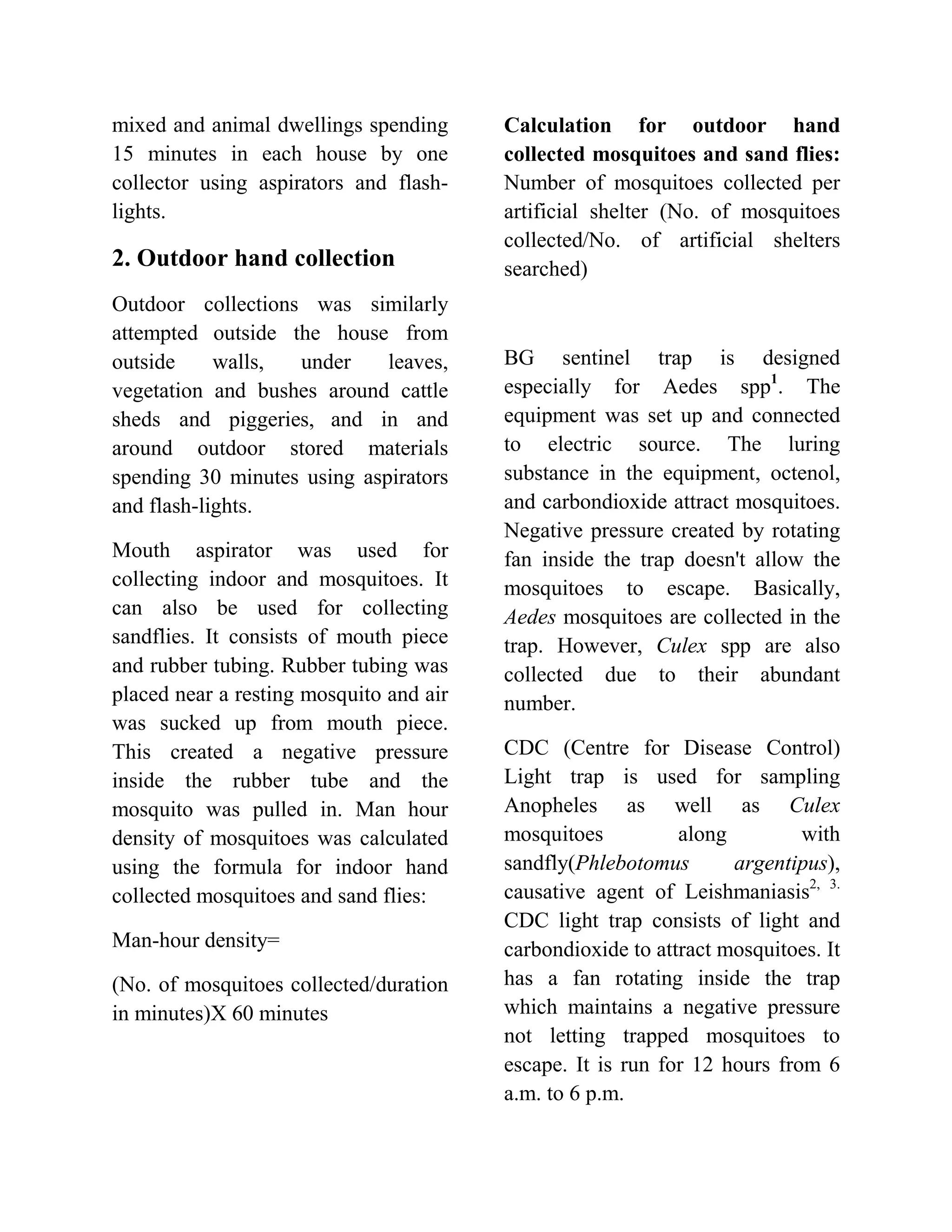 Entomological field techniques for mosquito and sand fly collection: a ...