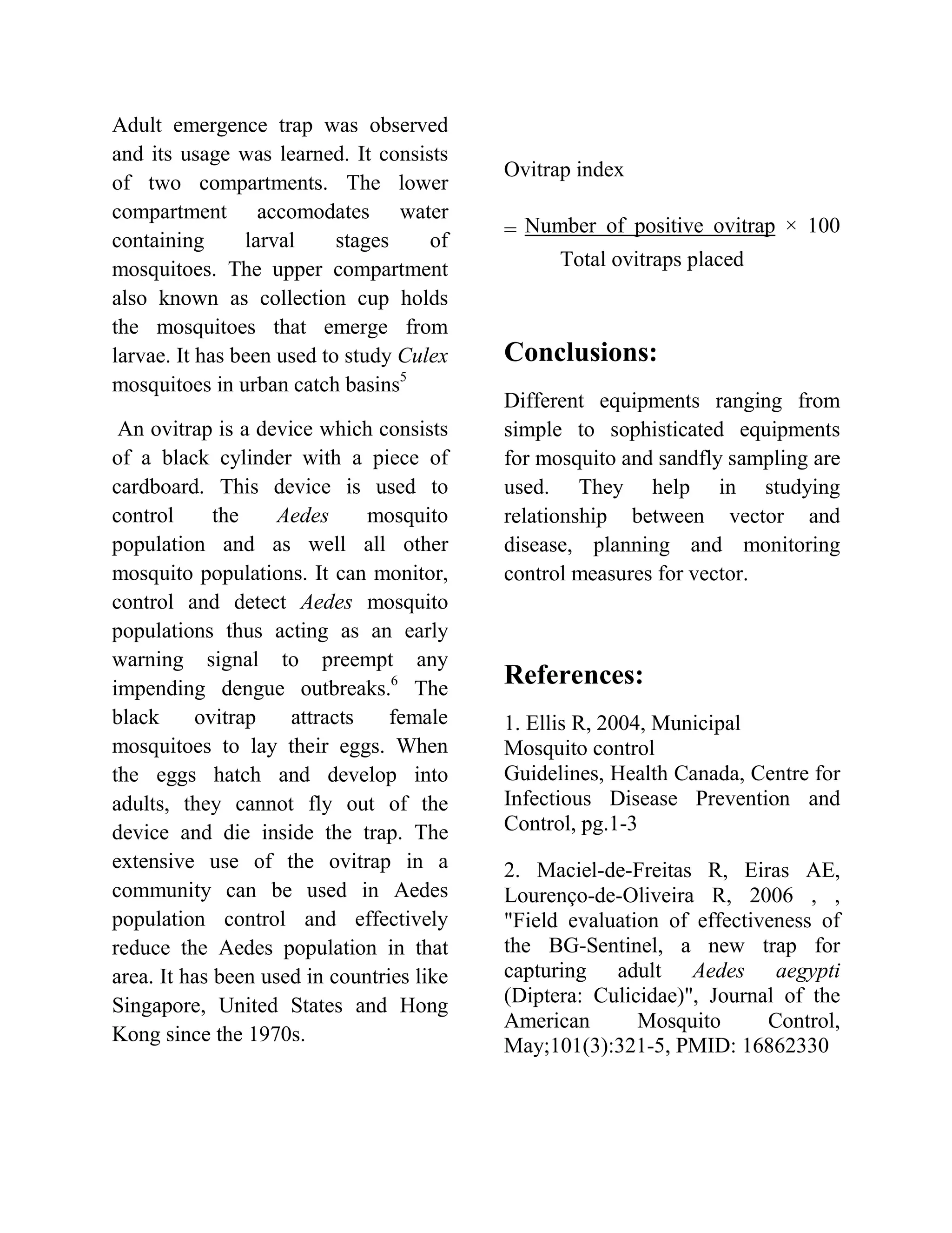Entomological field techniques for mosquito and sand fly collection: a ...