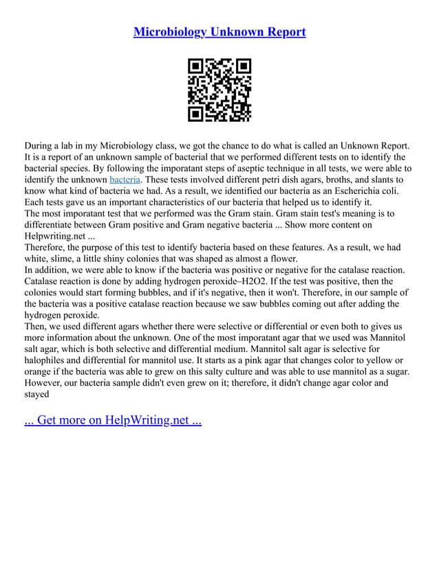 Microbiology Unknown Report | PDF