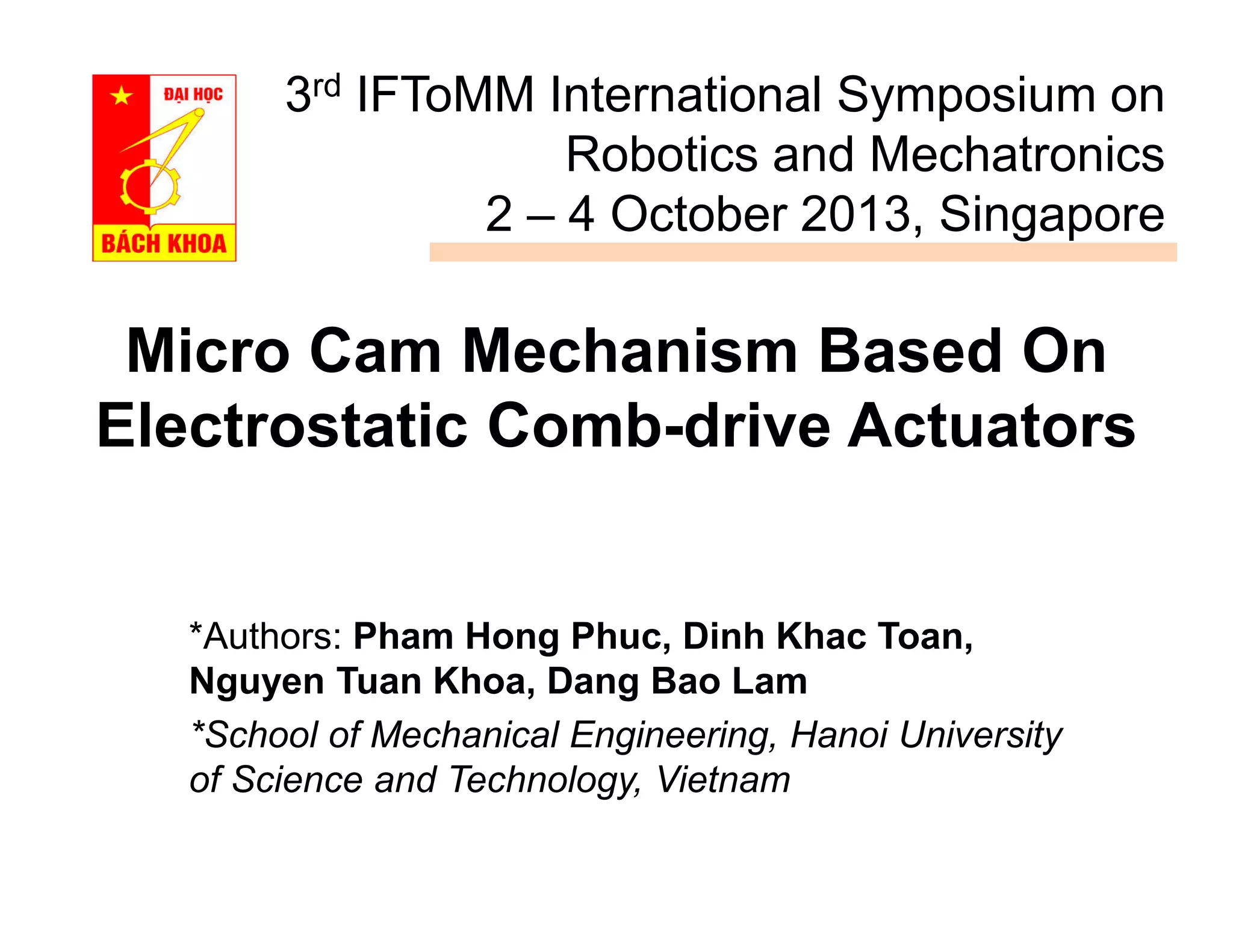 Micro cam based on electrostatic comb drive actuators | PDF