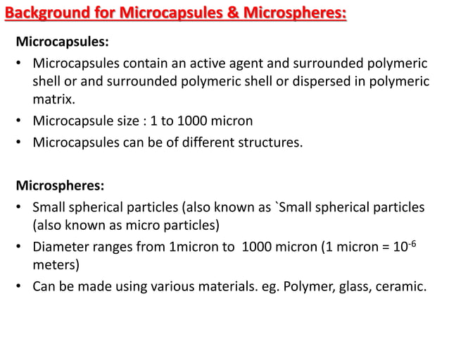 Microcapsules and microspheres | PPTX | Chemistry | Science