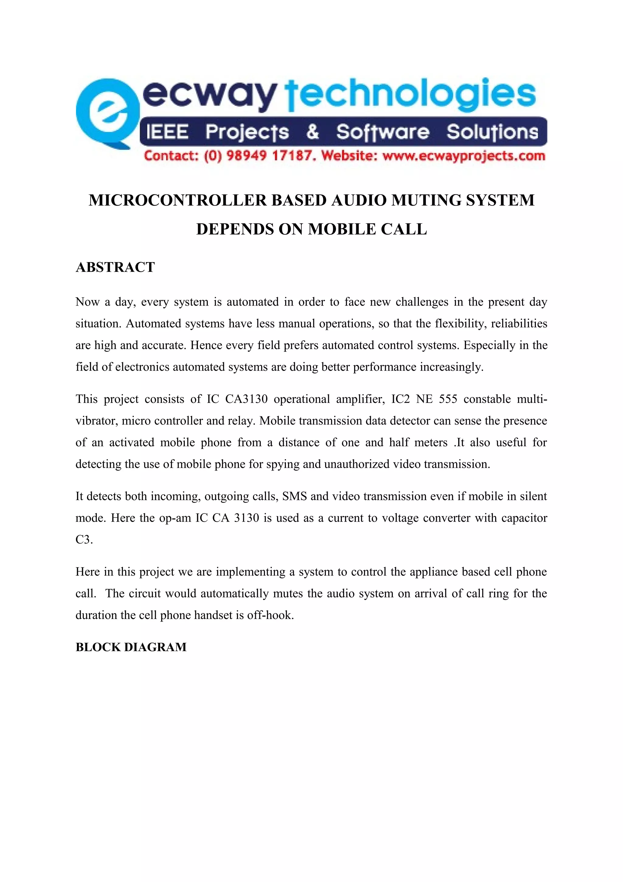Microcontroller based audio muting system depends on mobile call | PDF