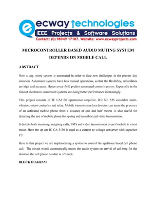 Microcontroller based audio muting system depends on mobile call | PDF