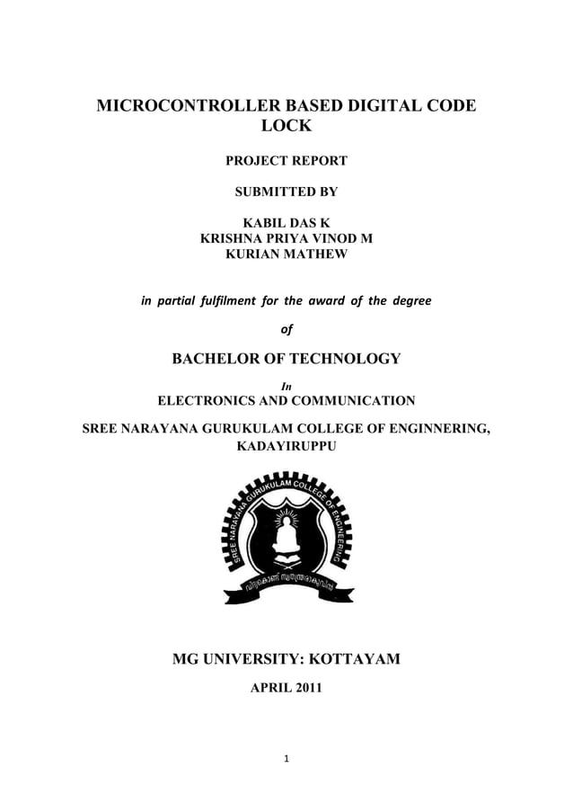 Microcontroller based digital code lock report 2 | PDF