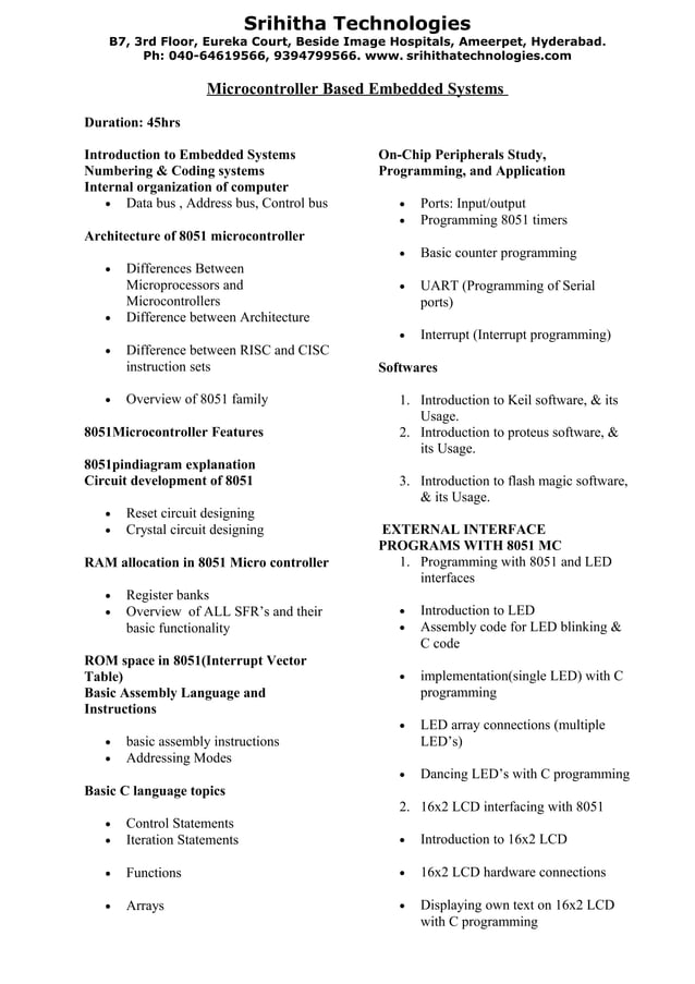 Microcontroller Based Embedded Systems Classroom Training | PDF