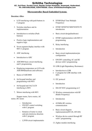 Microcontroller Based Embedded Systems Classroom Training | DOC