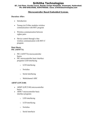 Microcontroller Based Embedded Systems Classroom Training | PDF