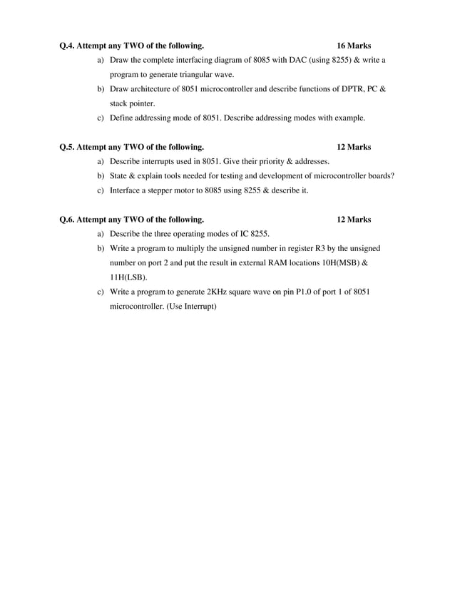 Microcontrollers 80 Marks Sample Question Paper | PDF | Free Download