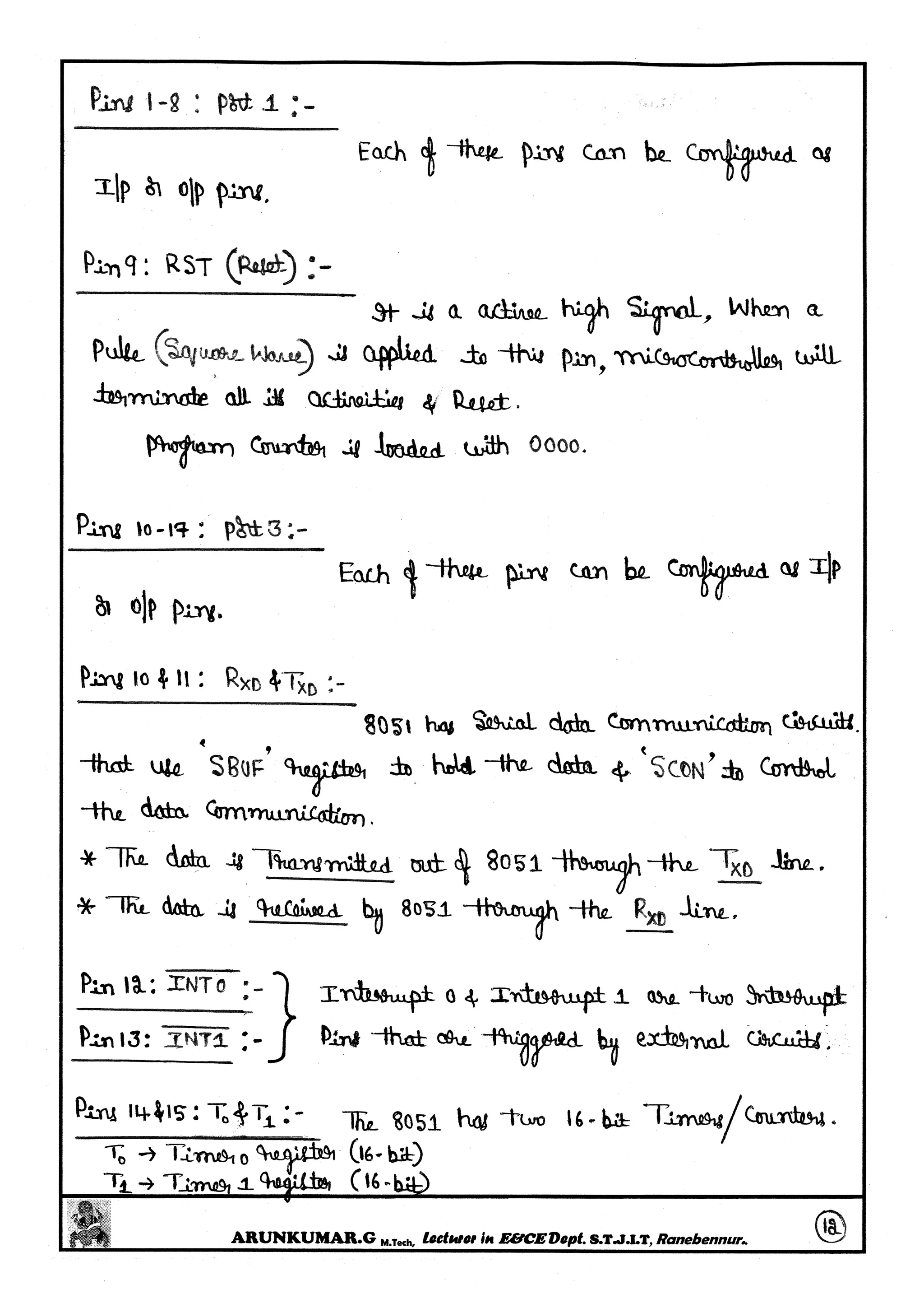 Microcontrollers(8051) Notes written by Arun Kumar G, Associate ...