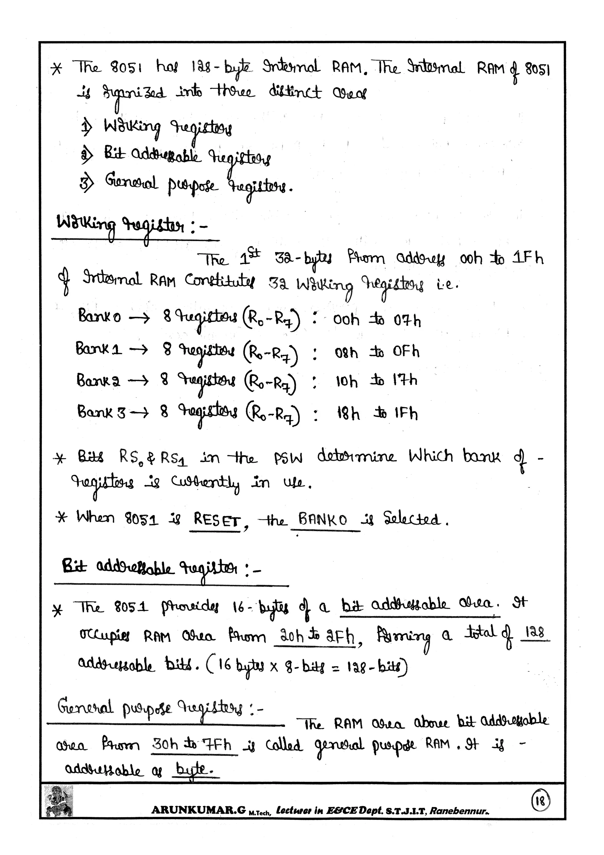 Microcontrollers(8051) Notes written by Arun Kumar G, Associate ...