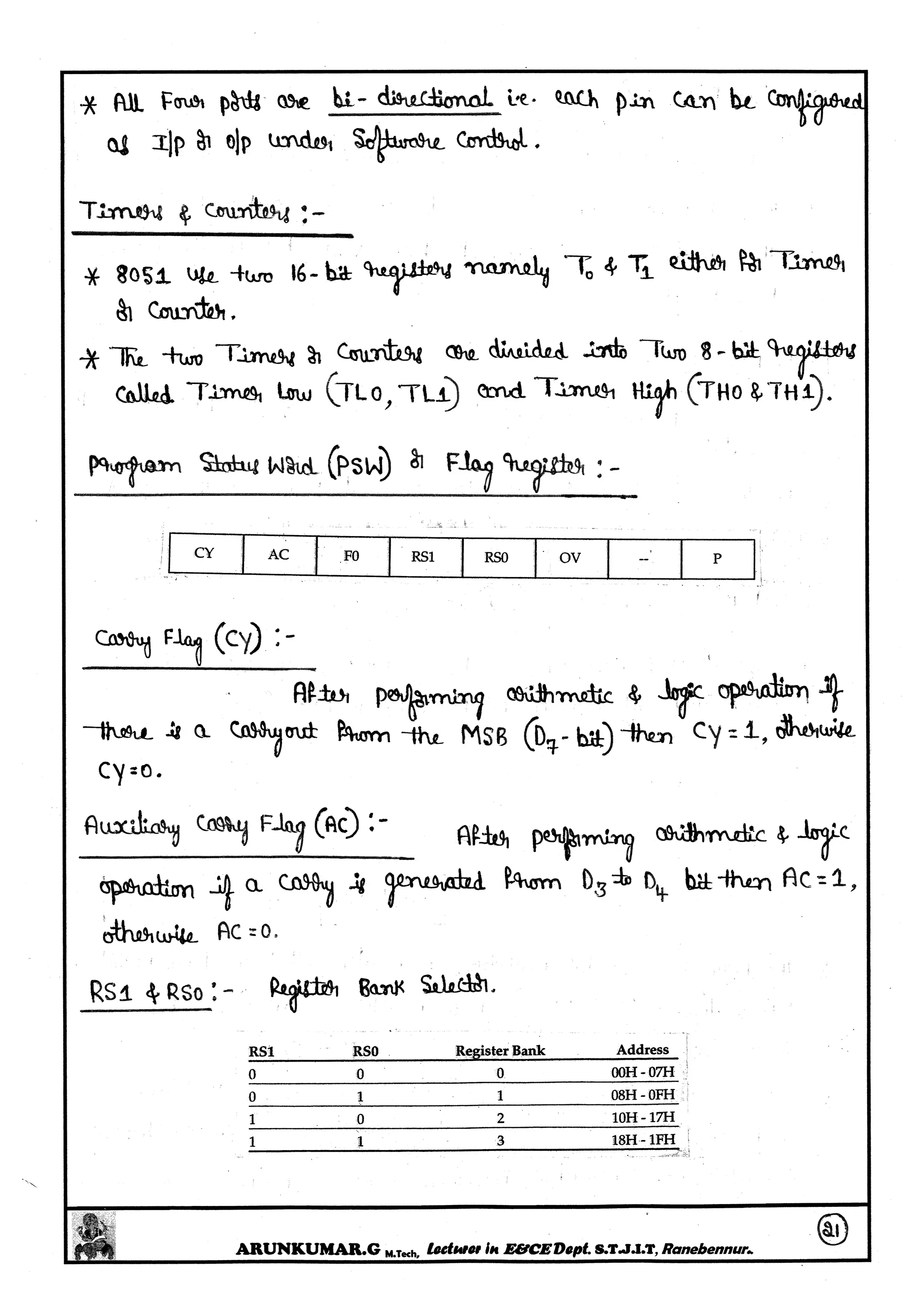 Microcontrollers(8051) Notes written by Arun Kumar G, Associate ...