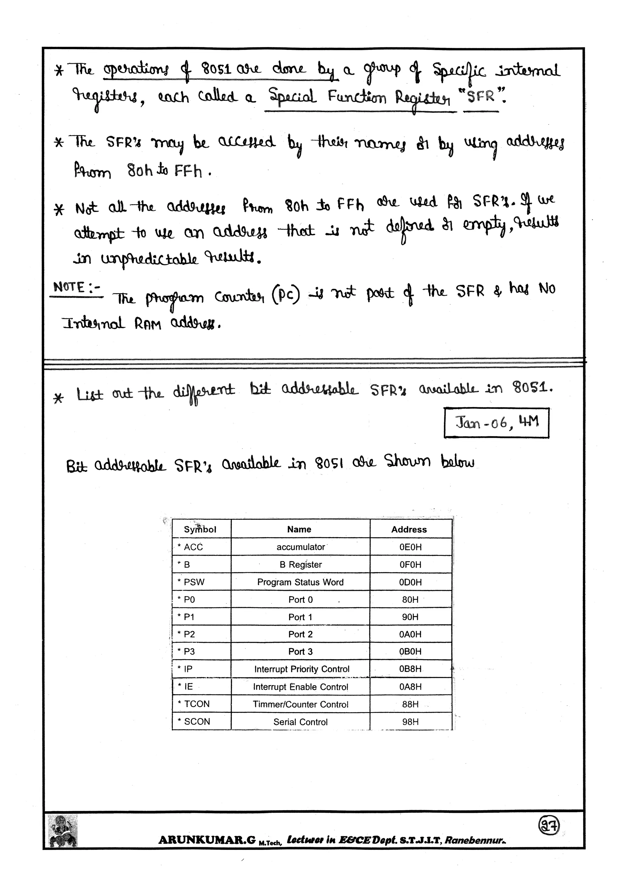 Microcontrollers(8051) Notes written by Arun Kumar G, Associate ...