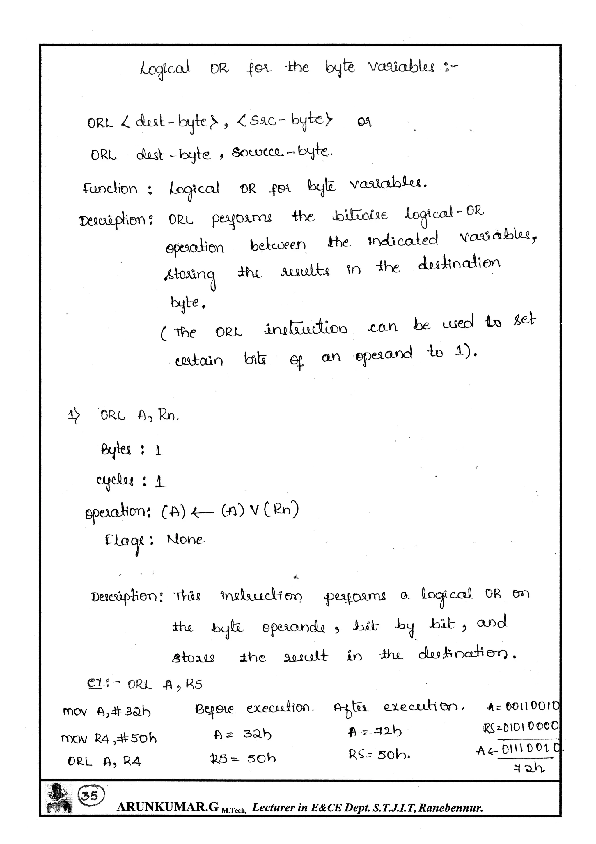 Microcontrollers(8051) Notes written by Arun Kumar G, Associate ...