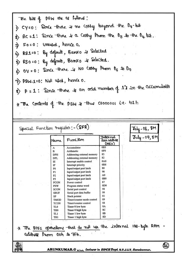 Microcontrollers(8051) Notes written by Arun Kumar G, Associate ...