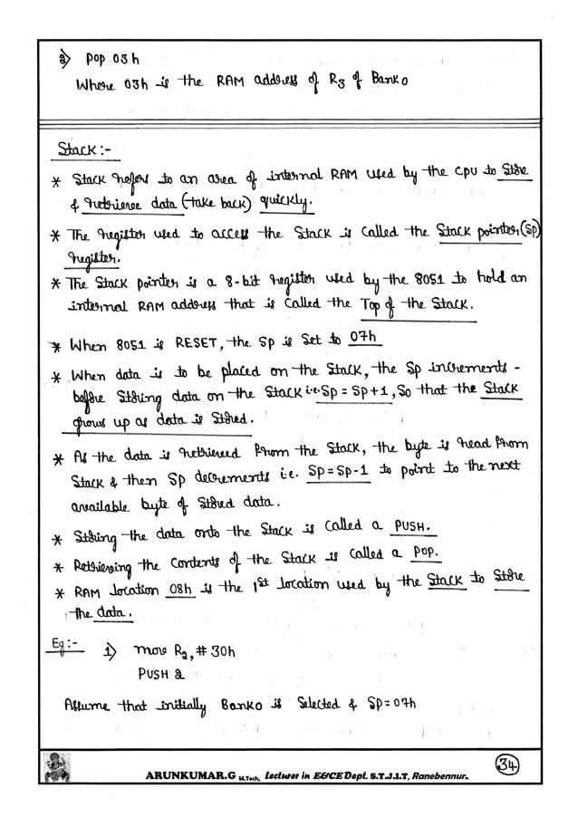 Microcontrollers(8051) Notes written by Arun Kumar G, Associate ...