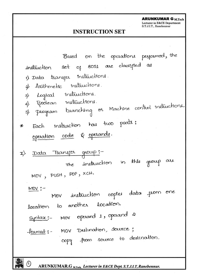 Microcontrollers(8051) Notes written by Arun Kumar G, Associate ...