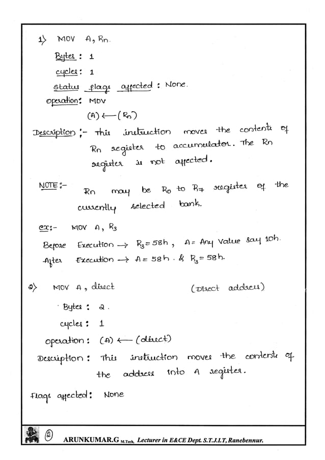 Microcontrollers(8051) Notes written by Arun Kumar G, Associate ...