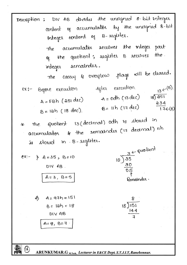 Microcontrollers(8051) Notes written by Arun Kumar G, Associate ...