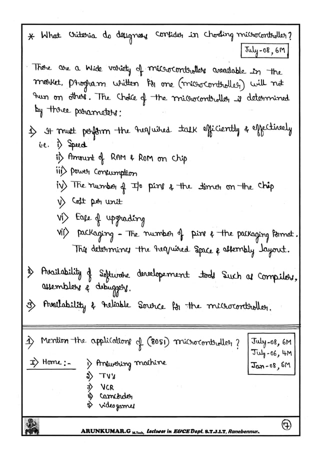 Microcontrollers(8051) Notes written by Arun Kumar G, Associate ...