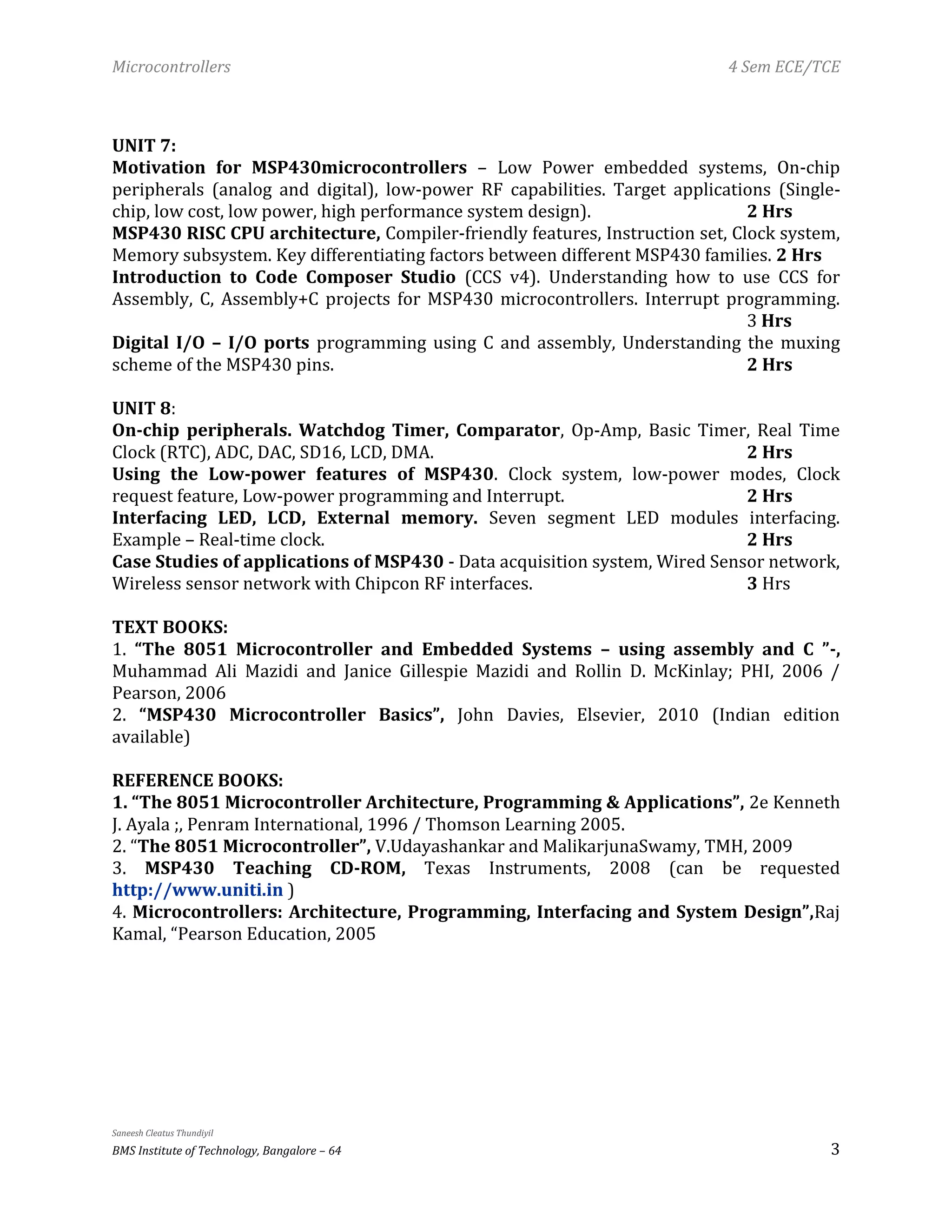 Microcontrollers 8051 MSP430 notes | PDF | Operating Systems | Computer ...