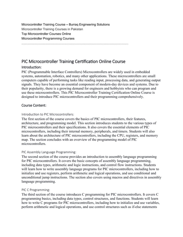 Microcontroller Training Course.docx | Programming Languages | Computing