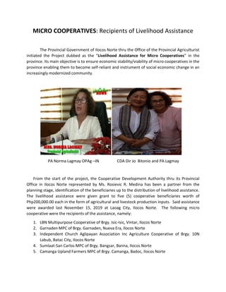 Micro Cooperatives: Recipients of Livelihood Assistance | PDF