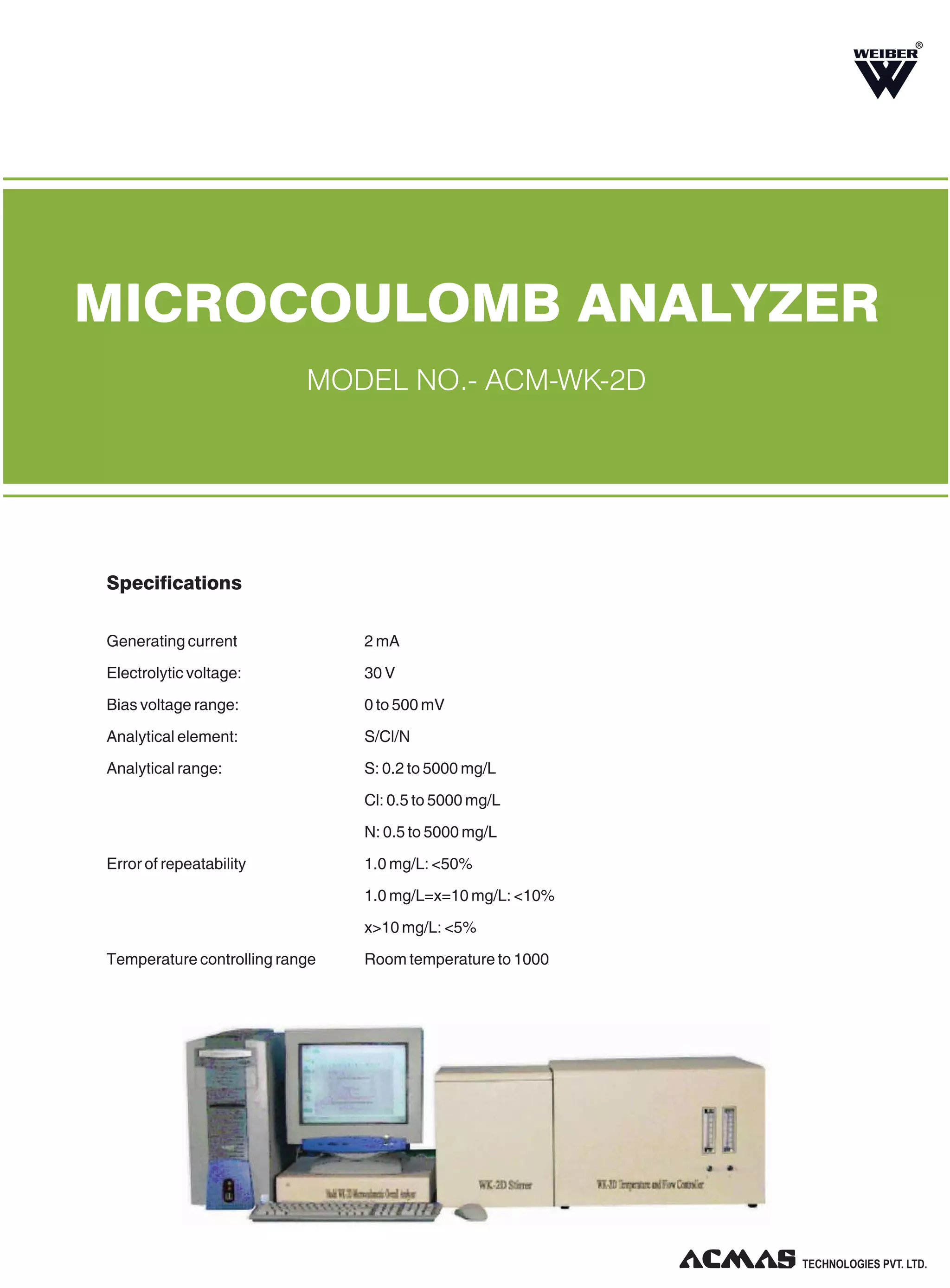 Micro Coulomb Analyzer by ACMAS Technologies Pvt Ltd. | PDF