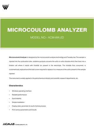 Micro Coulomb Analyzer by ACMAS Technologies Pvt Ltd. | PDF