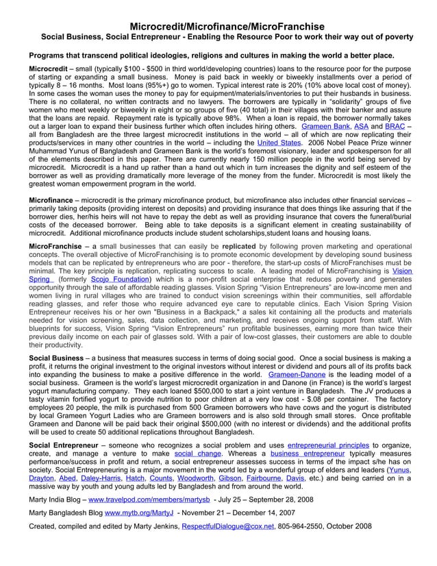 Microcredit, Microfinance, Social Business, Microfranchising | DOC ...