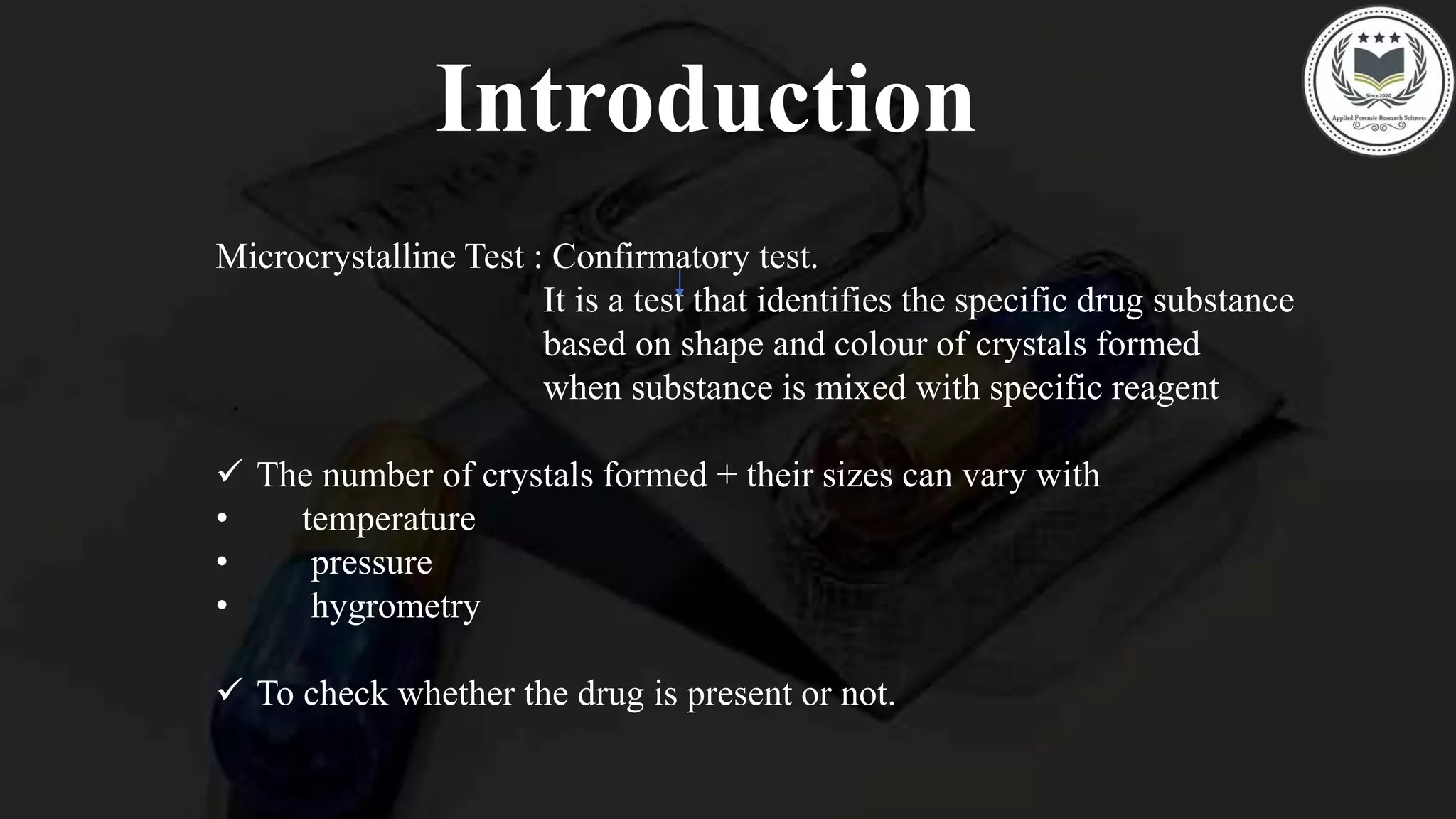 Microcrystalline Test for drugs | PPTX
