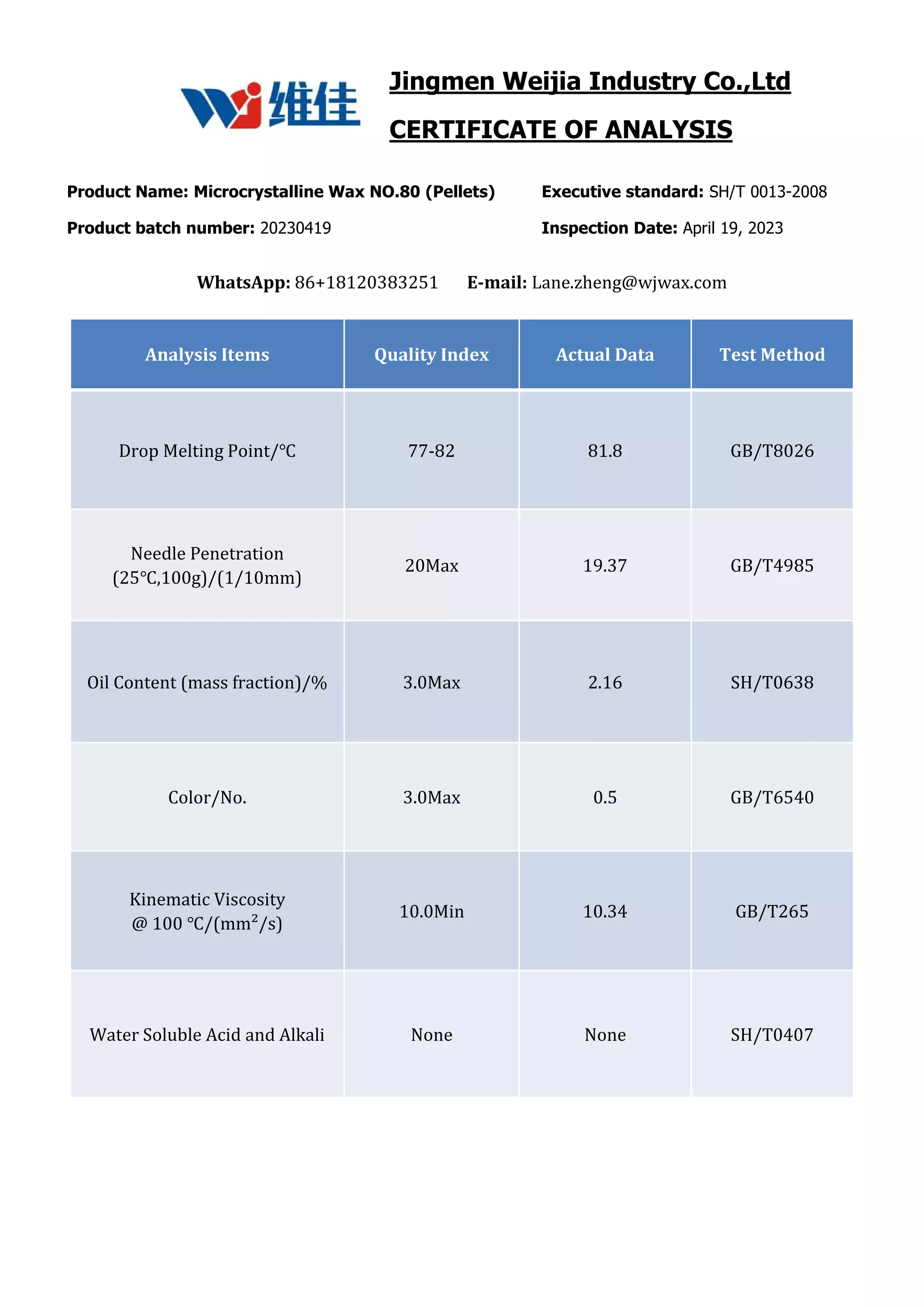 Microcrystalline Wax NO.80 Melting Point 77-82℃ | PDF