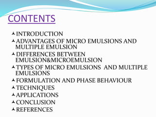 Micro emulsions and multiple emulsions | PPTX