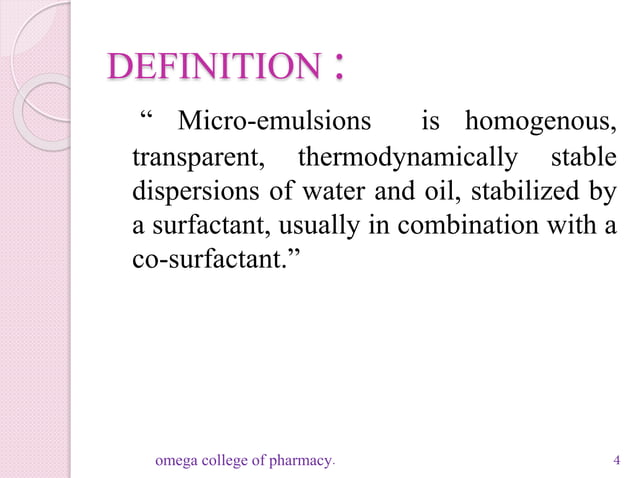 Microemulsions ppt | PPTX | Chemistry | Science