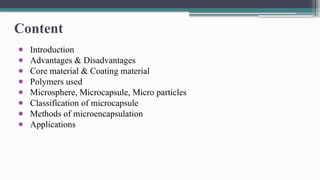 microencapsulation- Unit II Part-A (7th sem) | PPT
