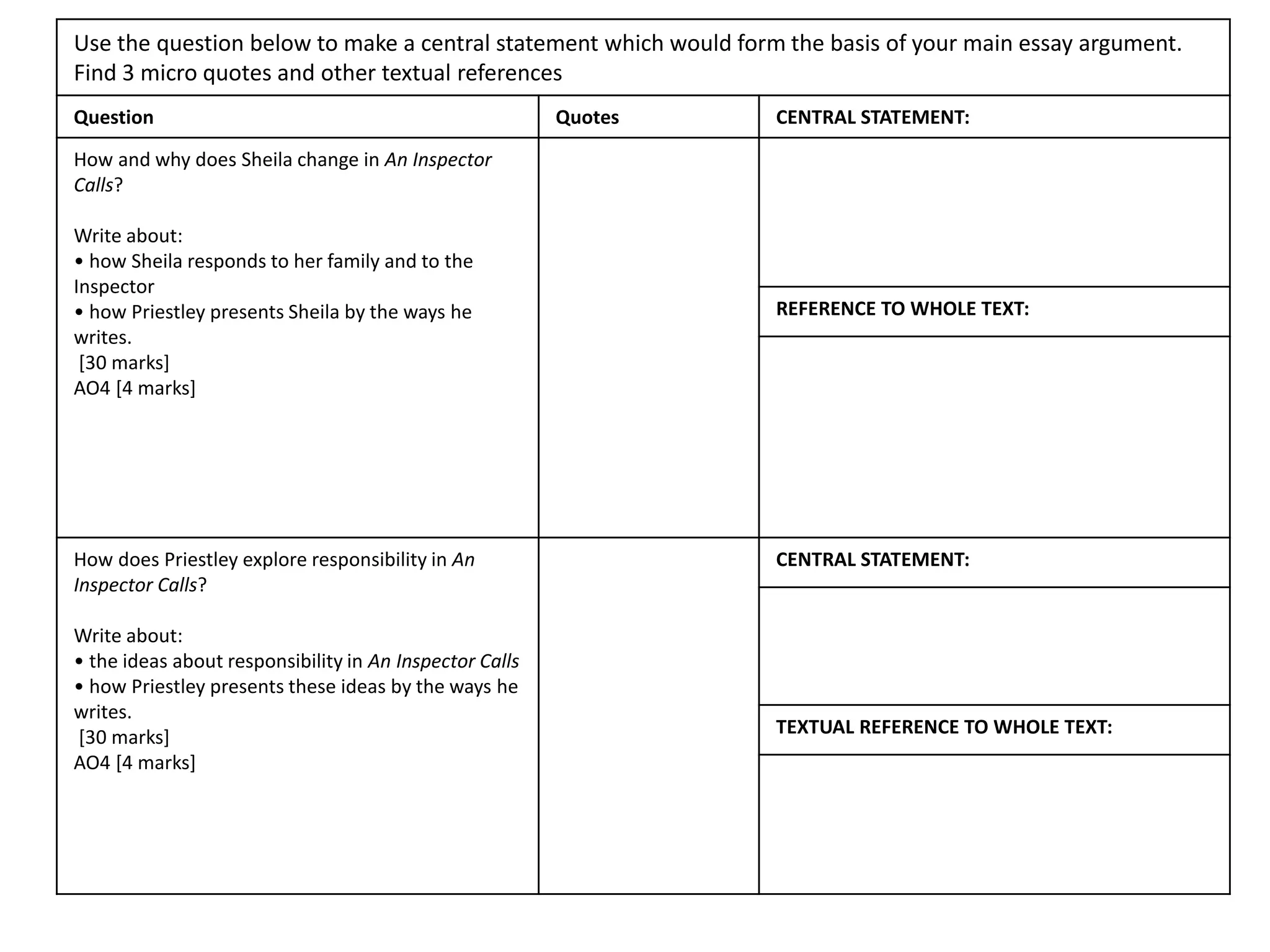 Exam Questions An Inspector Calls | PPT