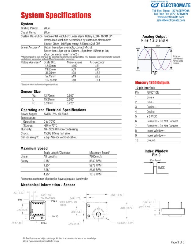 Micro e systems_mercury1200_datasheet | PDF