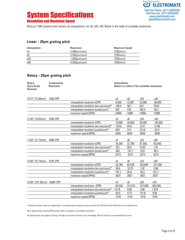 Micro e systems_mercury1500_datasheet | PDF | Computer Peripherals | Computing