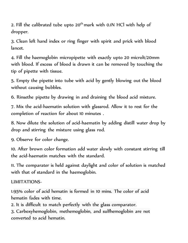 estimation of blood haemoglobin | PDF