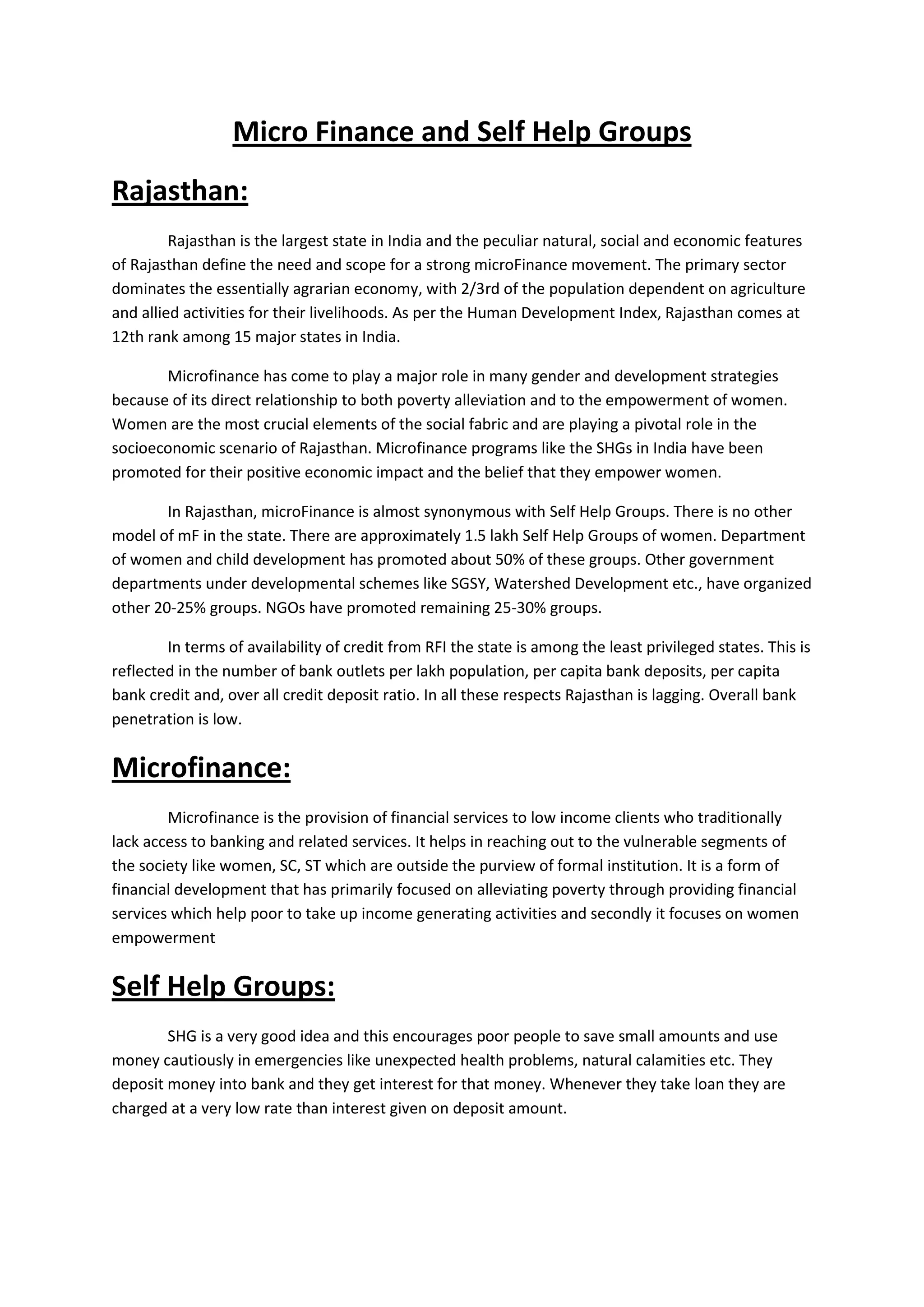 Micro finance and self help groups | PDF